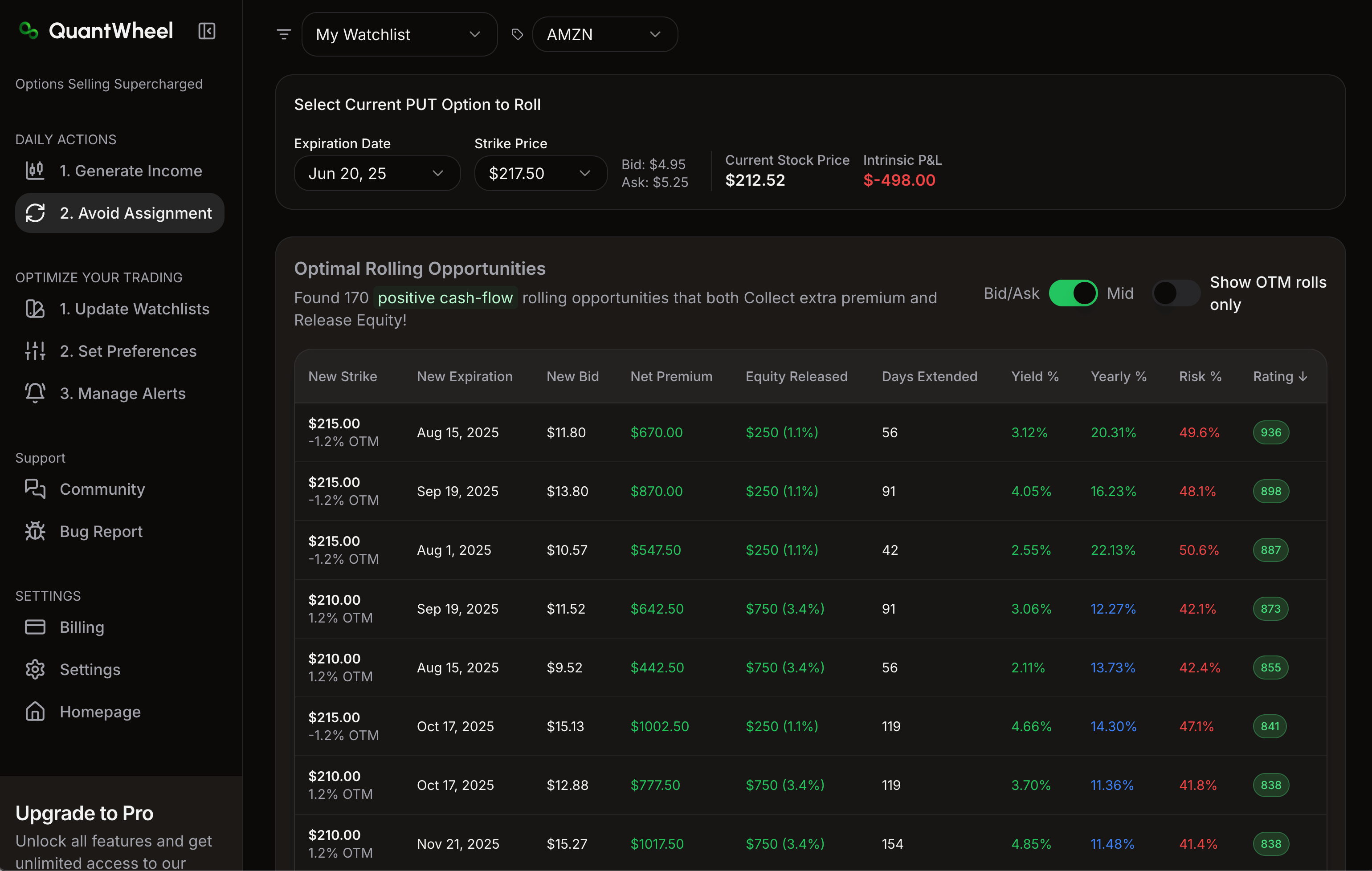 Free Optimal Roll Calculator | Best Options Roll Strategy Tool | QuantWheel